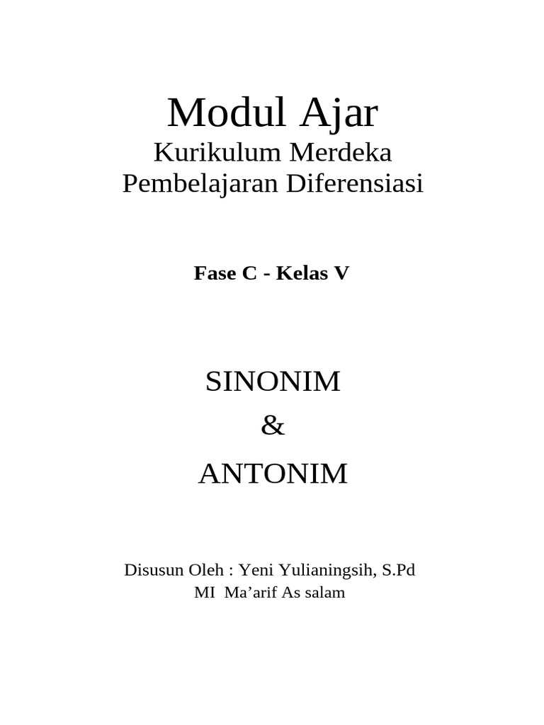 Modul Ajar Berdiferensiasi B Ind Kelas 5 | PDF
