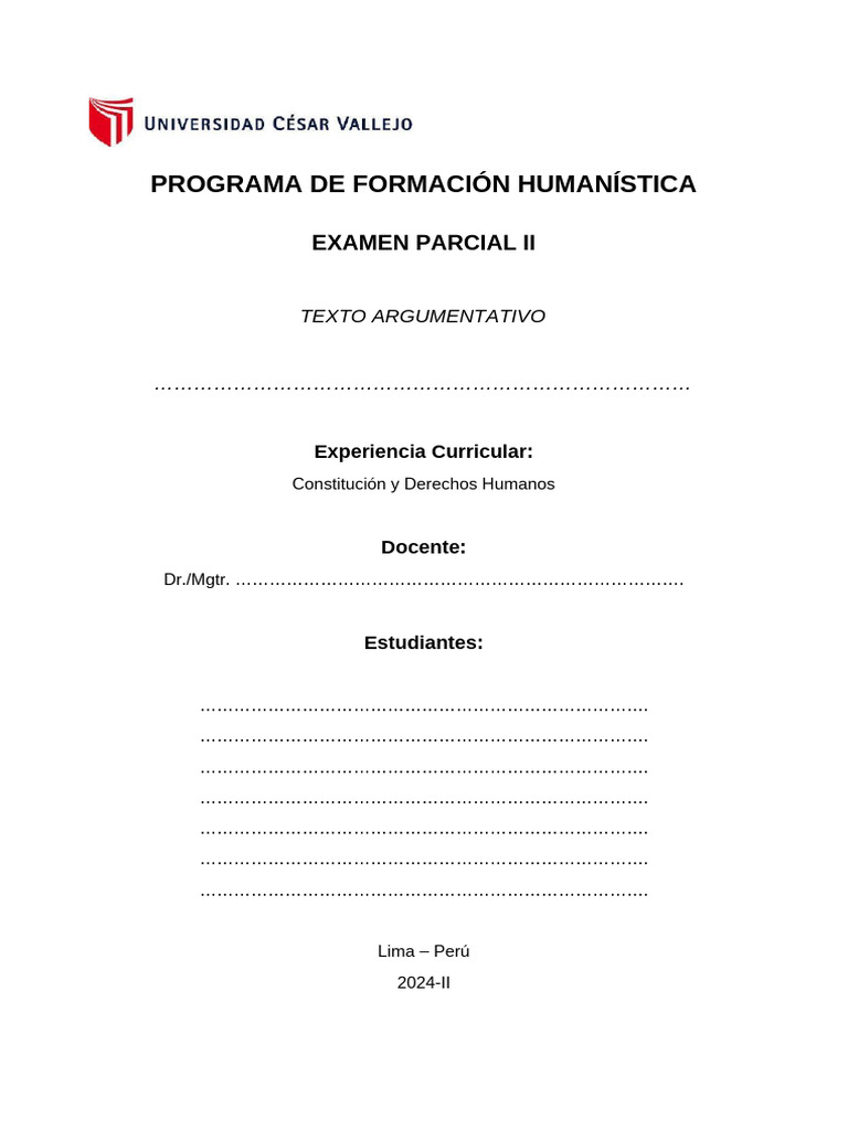 Modelo de Carátula DE EXAMEN PARCIAL | PDF