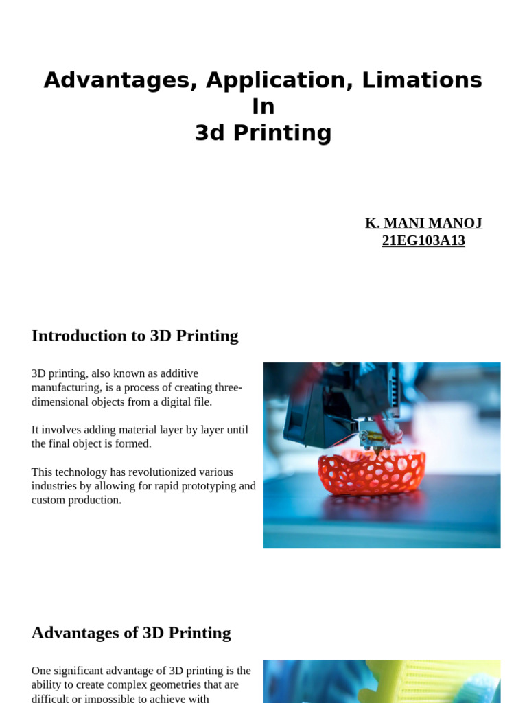 Adv, Application, Limations in 3d Printing | PDF