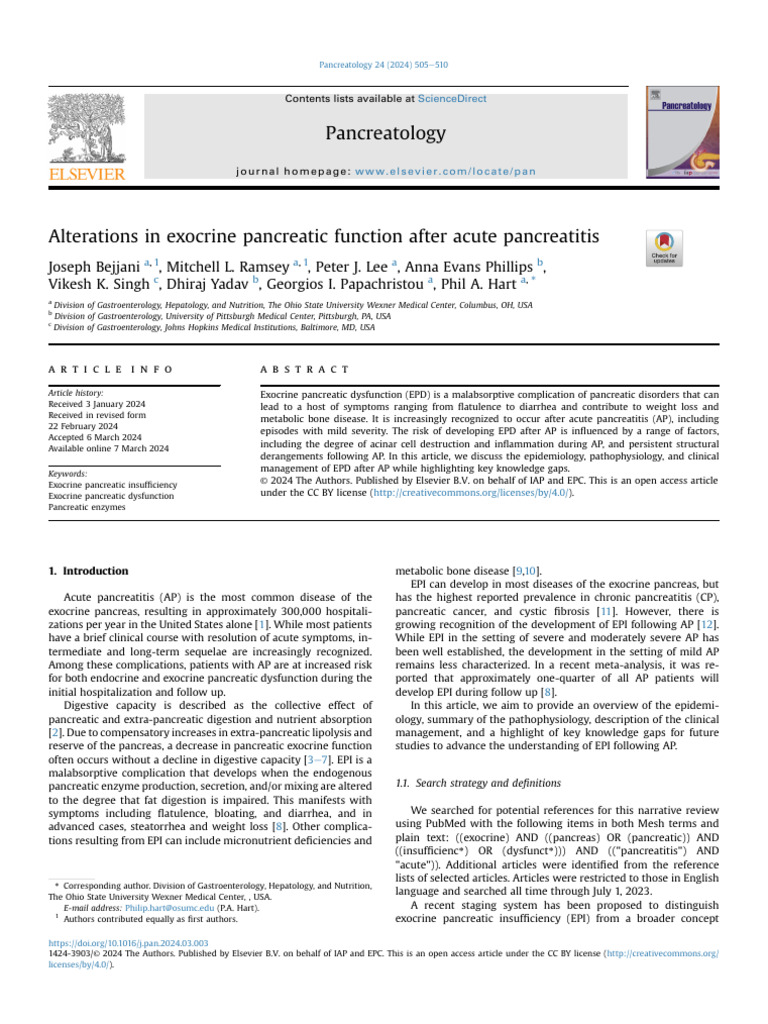 Alterations in Exocrine Pancreatic Function After Acute Pancreatitis | PDF