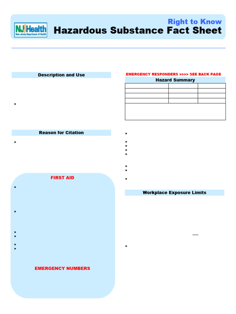 Hazardous Substance Fact Sheet: Right To Know | PDF