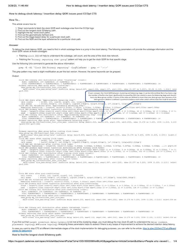 How To Debug Clock Latency - Insertion Delay QOR Issues Post CCOpt CTS | PDF