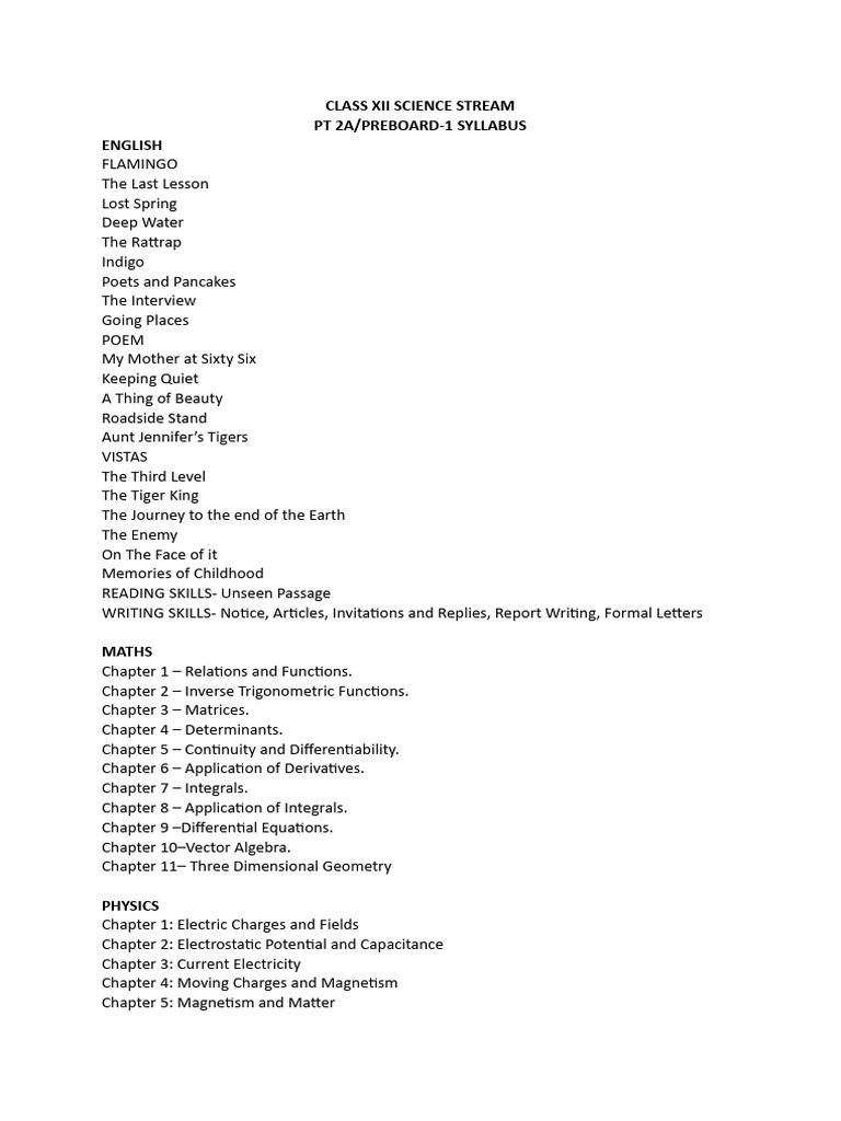 Xii Pre Board 1 Syll | PDF