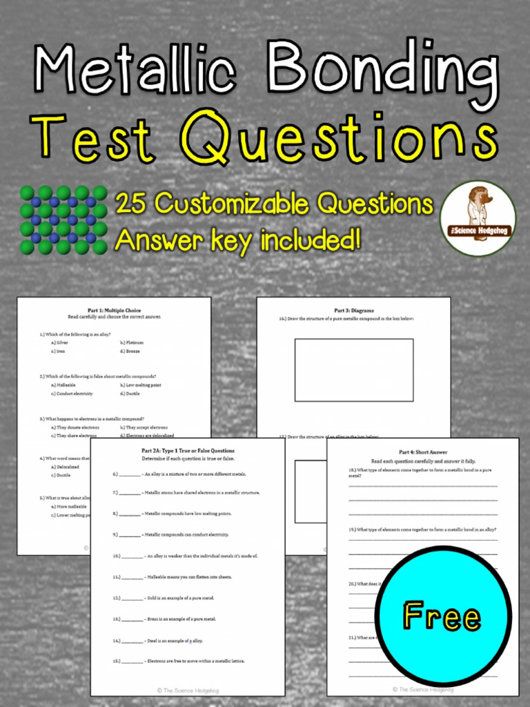 MetallicBondingTestQuestions 1 | PDF