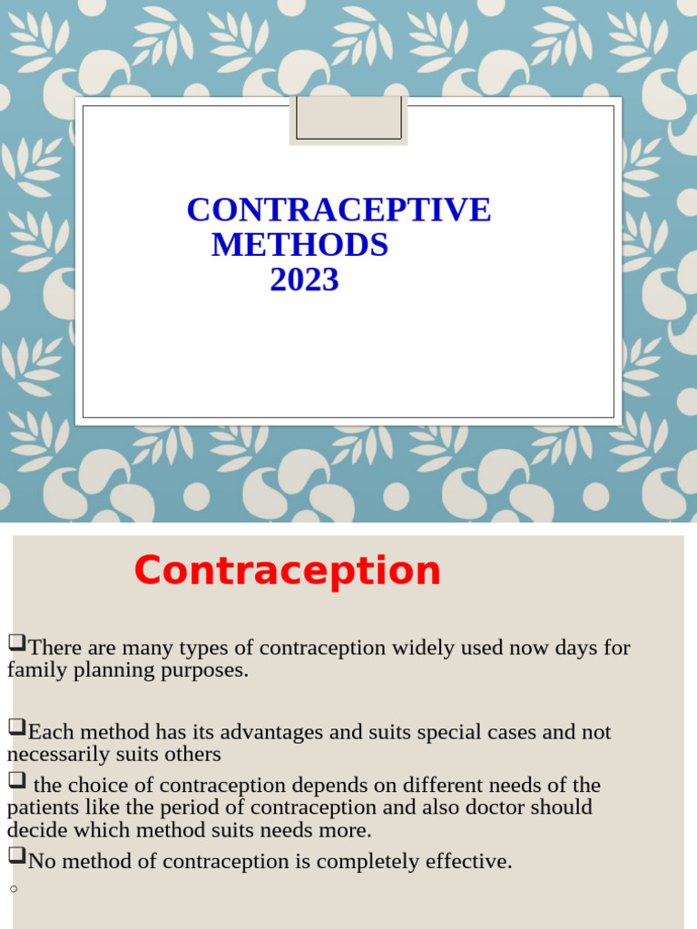 Contraceptive - Methods 2023 | PDF | Birth Control | Self-Improvement