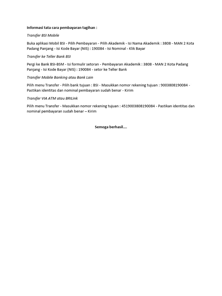 Informasi Tata Cara Pembayaran Tagihan | PDF