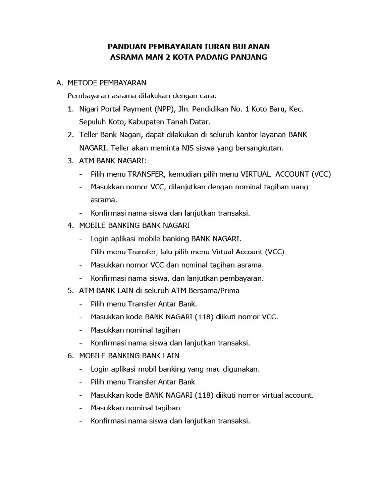 Panduan Pembayaran Iuran Bulanan | PDF