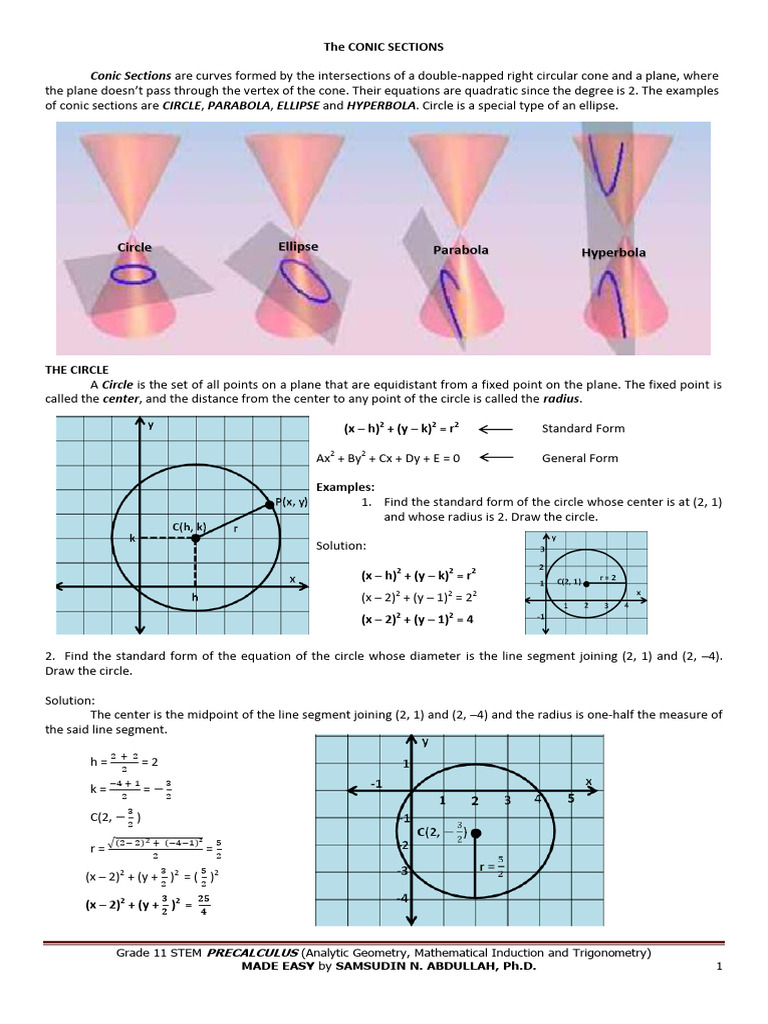 Conic Sections and Circle Equations | PDF | Ellipse | Circle