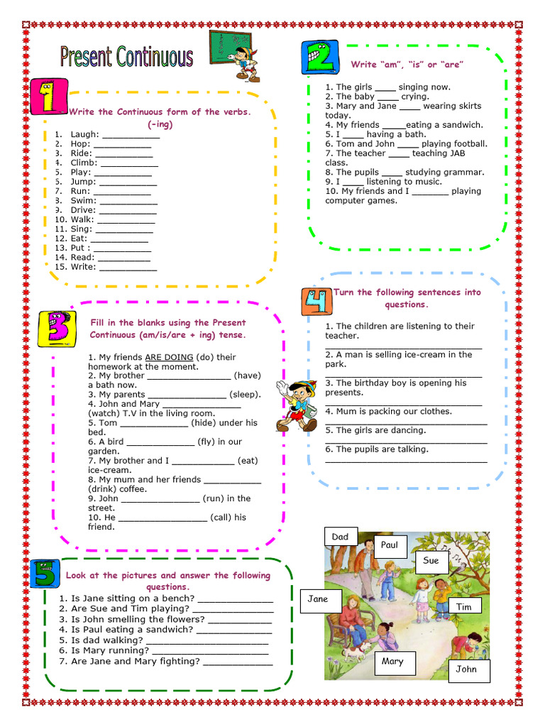 Present Continuous Worksheet | PDF