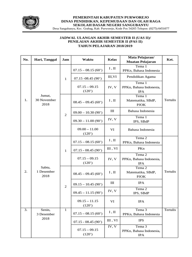JADWAL PAS | PDF