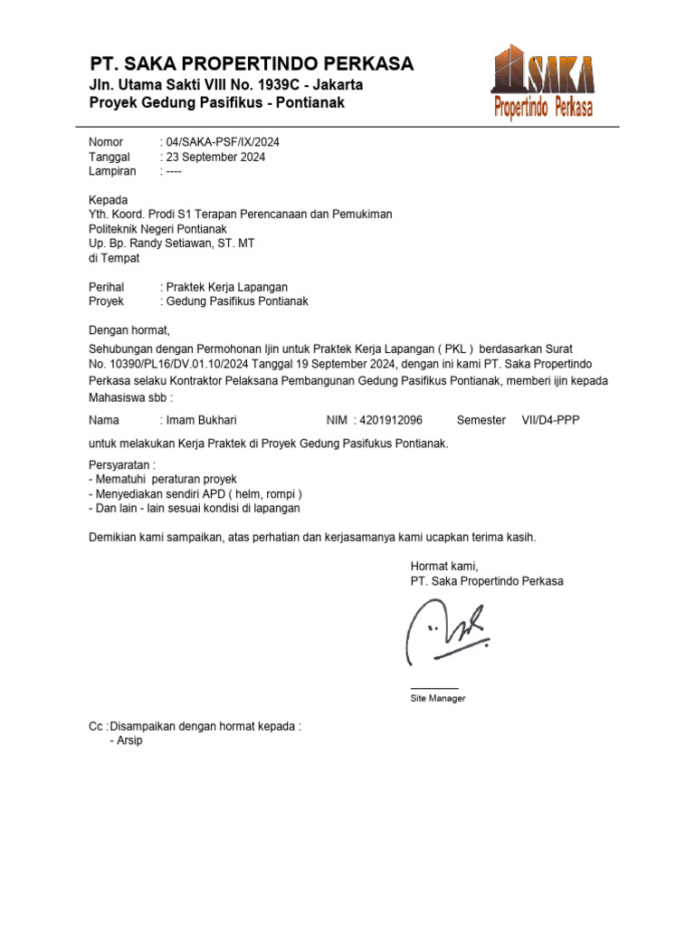 Surat Balasan 1 Mahasiswa Poltek | PDF