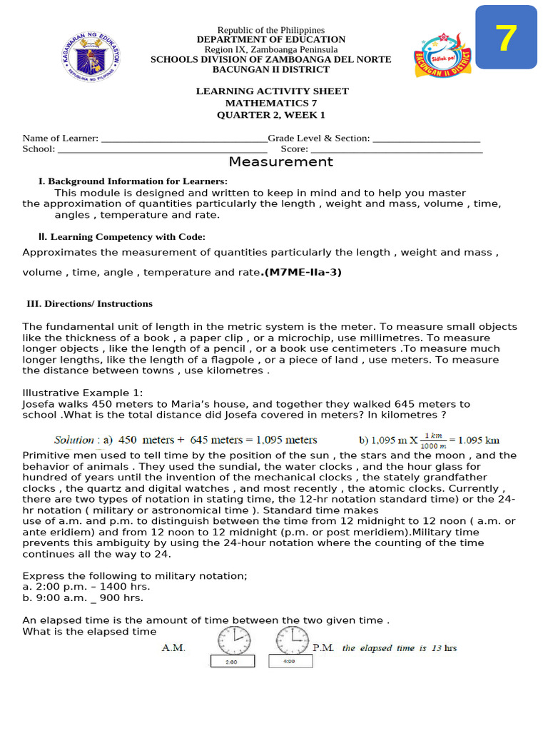 Mathematics 7 LAS Q2 WEEK 1 | PDF | Fahrenheit | Foreign Language Studies