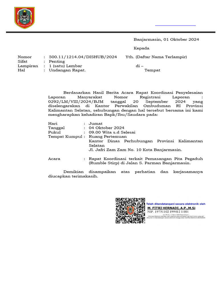 Surat Undangan Rakor Pita Pegaduh - Sign | PDF