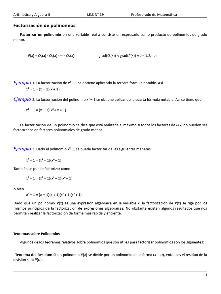 Factorizacion de Polinomios. Racionalizacion | PDF