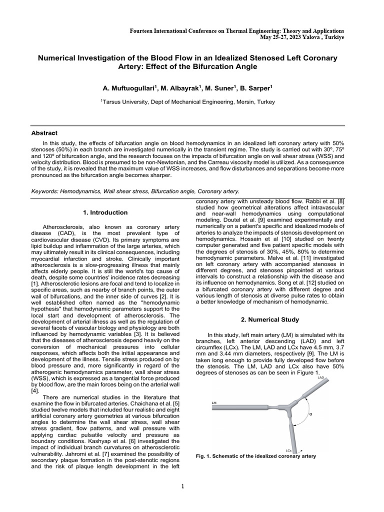 Numerical Investigation of The Blood Flow in An Idealized Stenosed Left ...