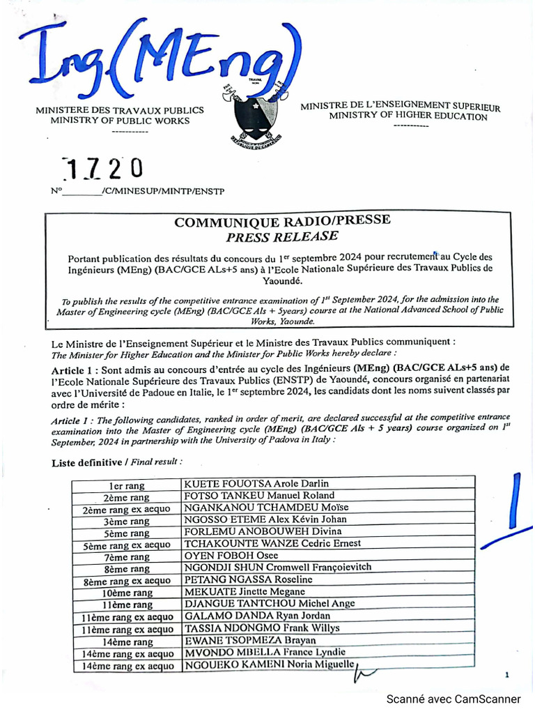 Enstp Meng 2024-2024 | PDF