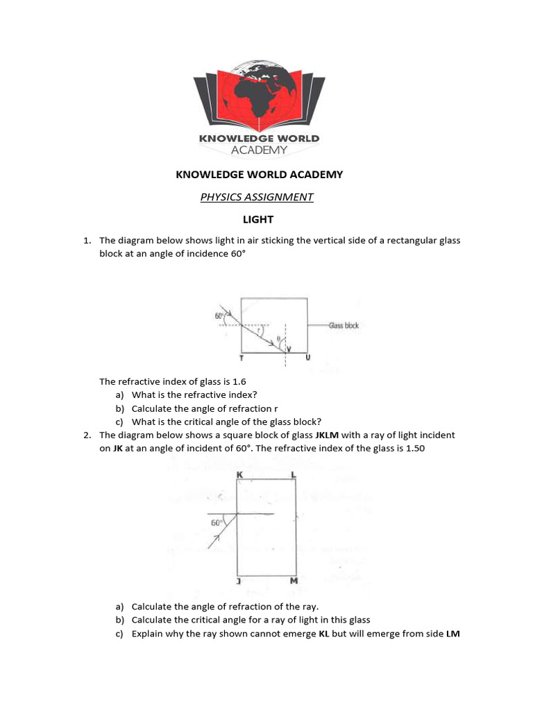 Physics Assignment Light | PDF