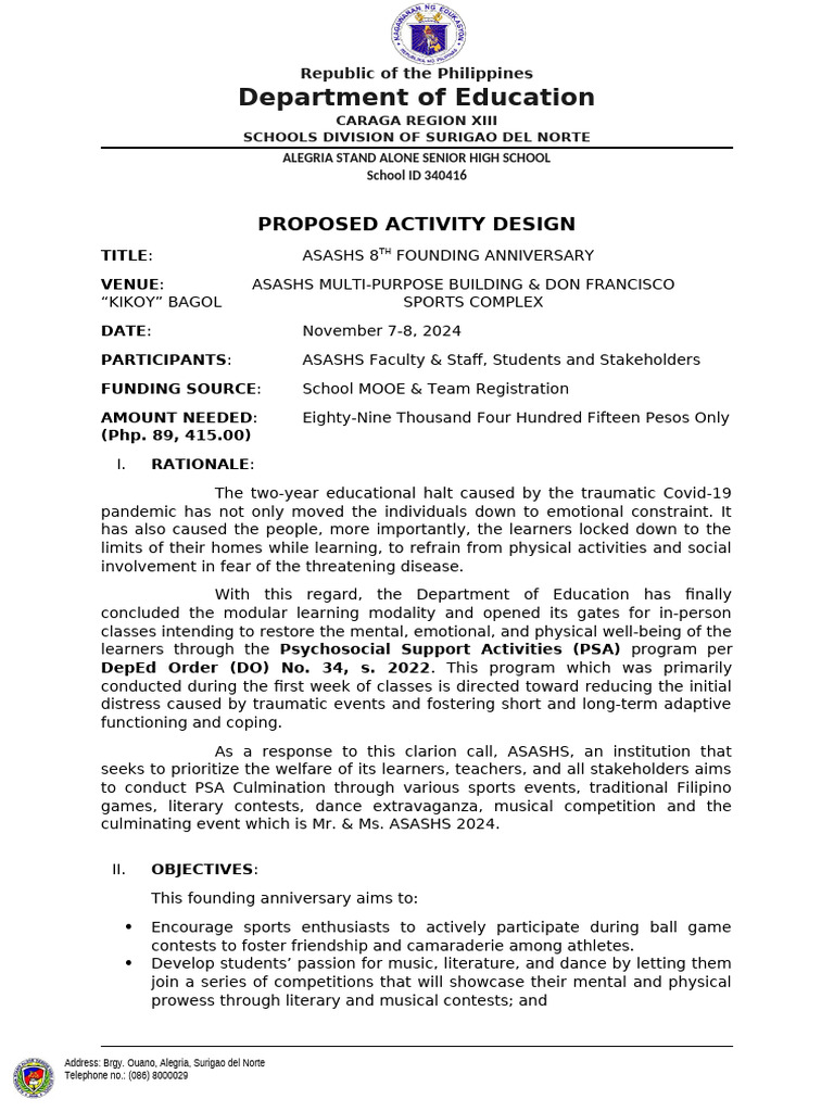PROPOSED ACTIVITY DESIGN | PDF