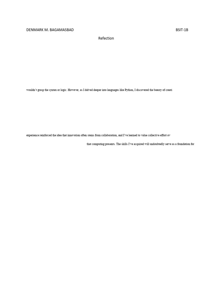 Denmark M. Bagamasbad Bsit-1B Refection | PDF