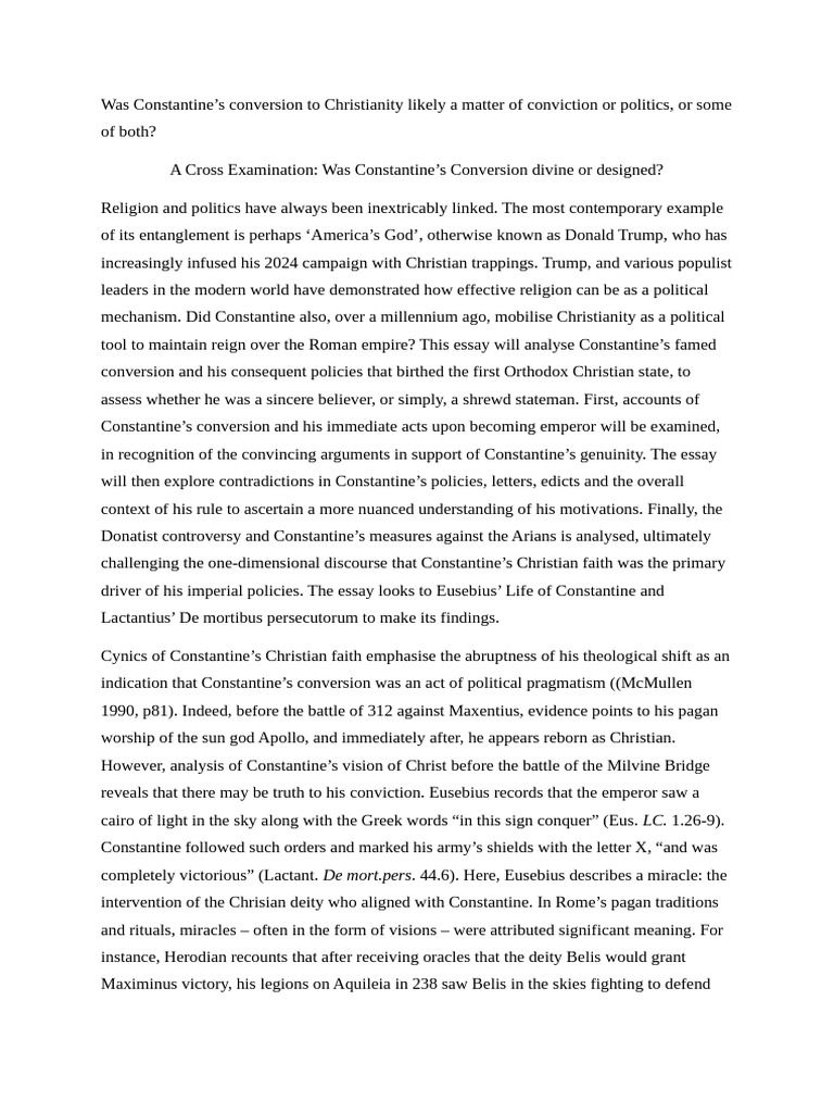 Constantine Essay - UNSW Rome | PDF | Constantine The Great | Arianism