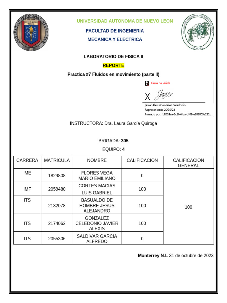 Reporte Lab Fis 2 Prac#7305 Eq#4 | PDF
