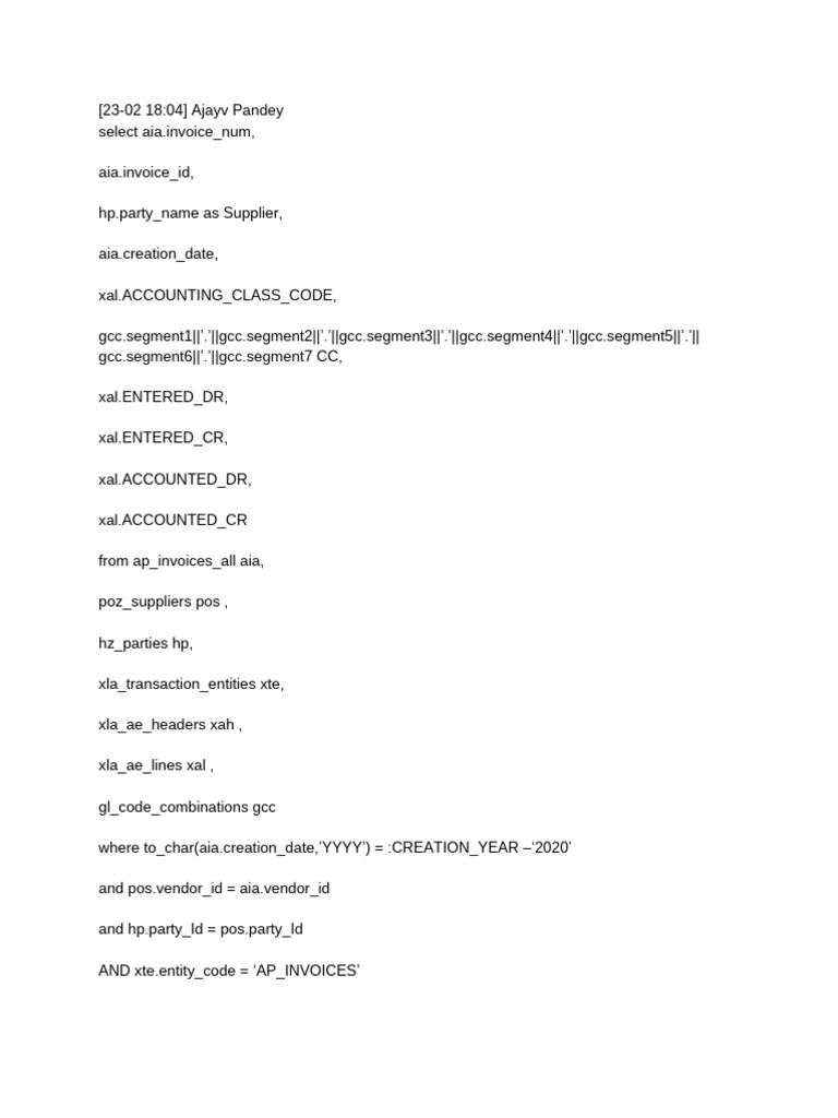 AP To Xla Distributions Query | PDF