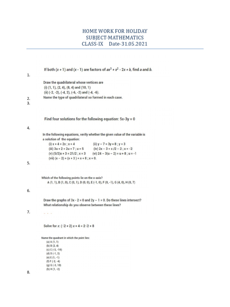 Maths Extra Questions | PDF