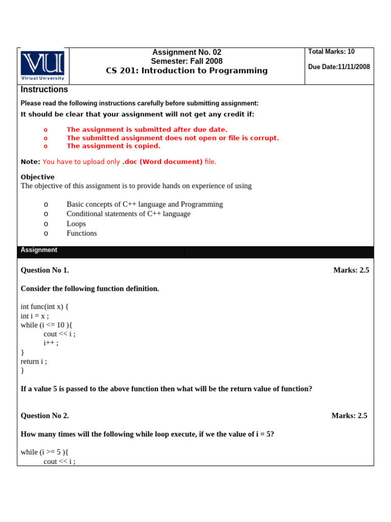 Fall 2008 - CS201 - 2 | PDF