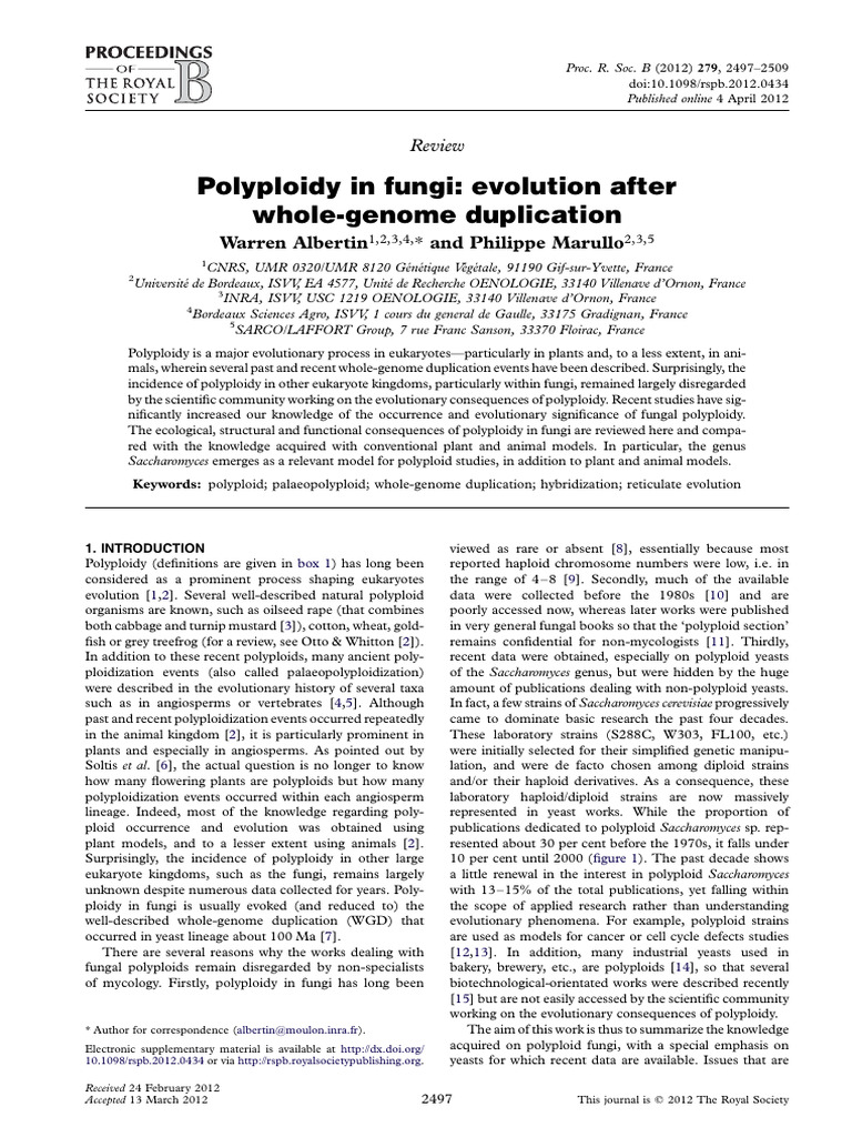Albertin Et Al 2012 Polyploidy in Fungi Evolution After Whole Genome ...