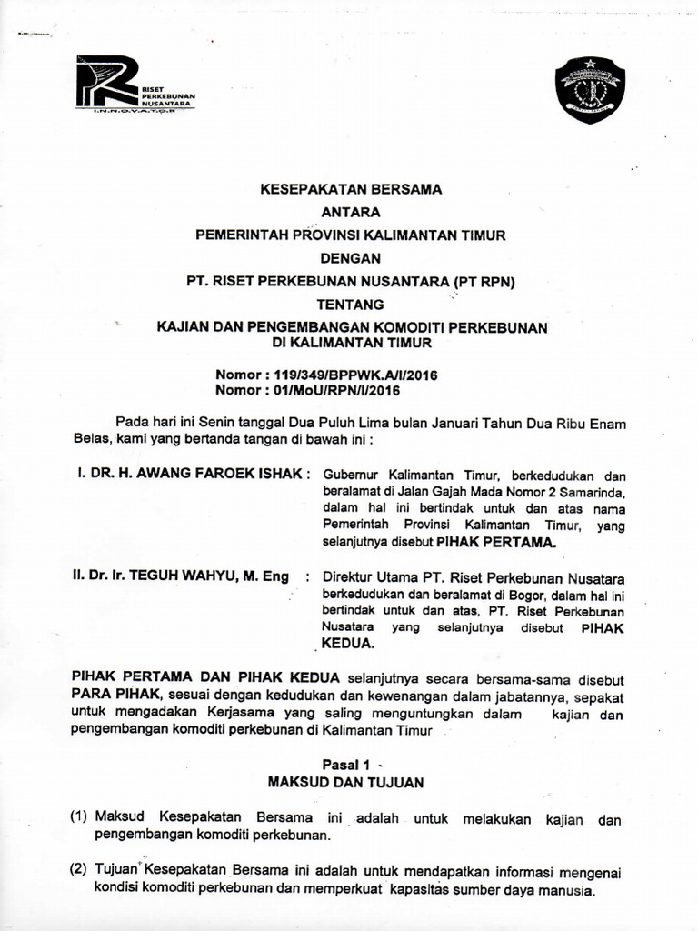 Kesepakatan Bersama Antara Pemerintah Provinsi Kalimantan Timur Dengan ...