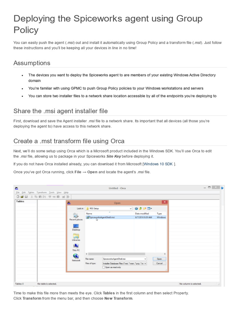 Group Policy - Deploying The Spiceworks Agent - Spiceworks | PDF