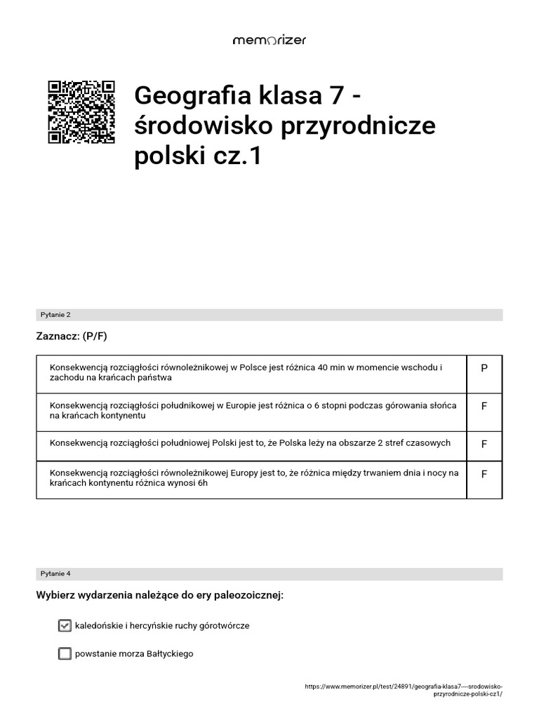 Geografia Klasa 7 - Środowisko Przyrodnicze Polski cz.1 - WYPEŁNIONY | PDF