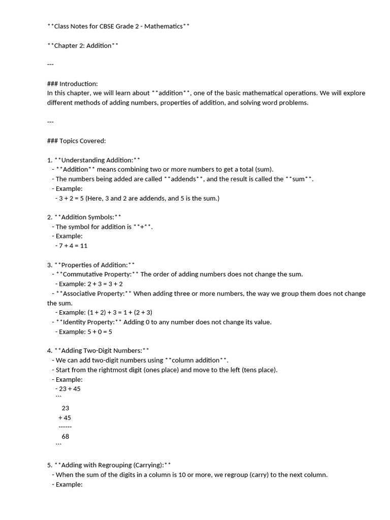 Class Notes For CBSE - Grade 2 - Maths - Chapter 02 | PDF