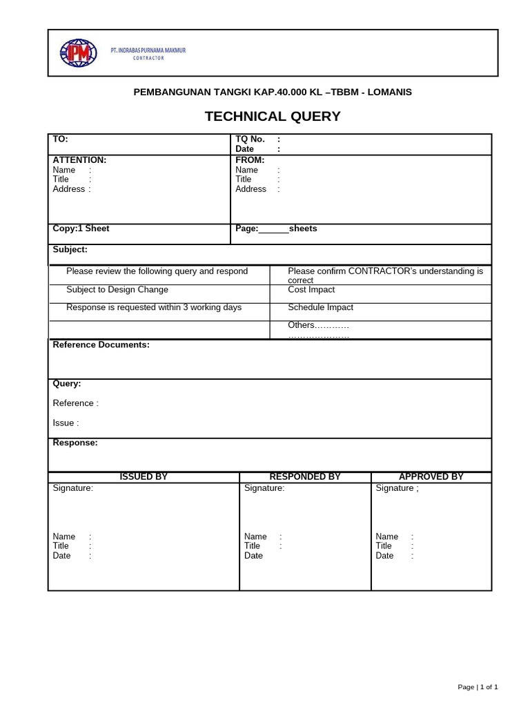 Technical Query Form Pdf