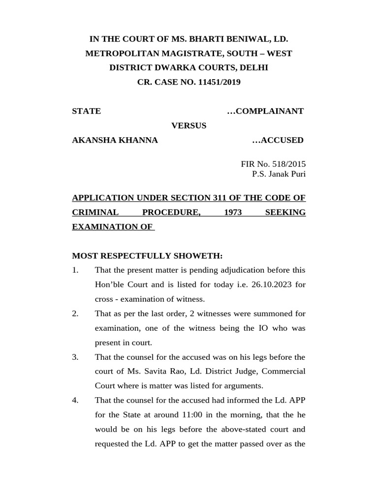 Akansha Khanna 311 CRPC | PDF
