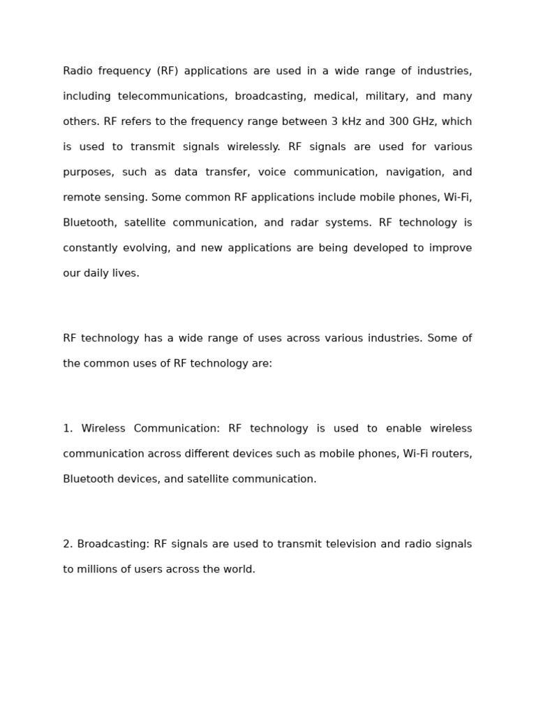 Radio Frequency (RF) Applications | PDF