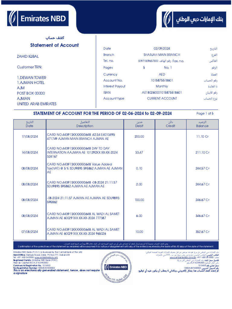 New Bank Statement | PDF | United Arab Emirates | Dubai