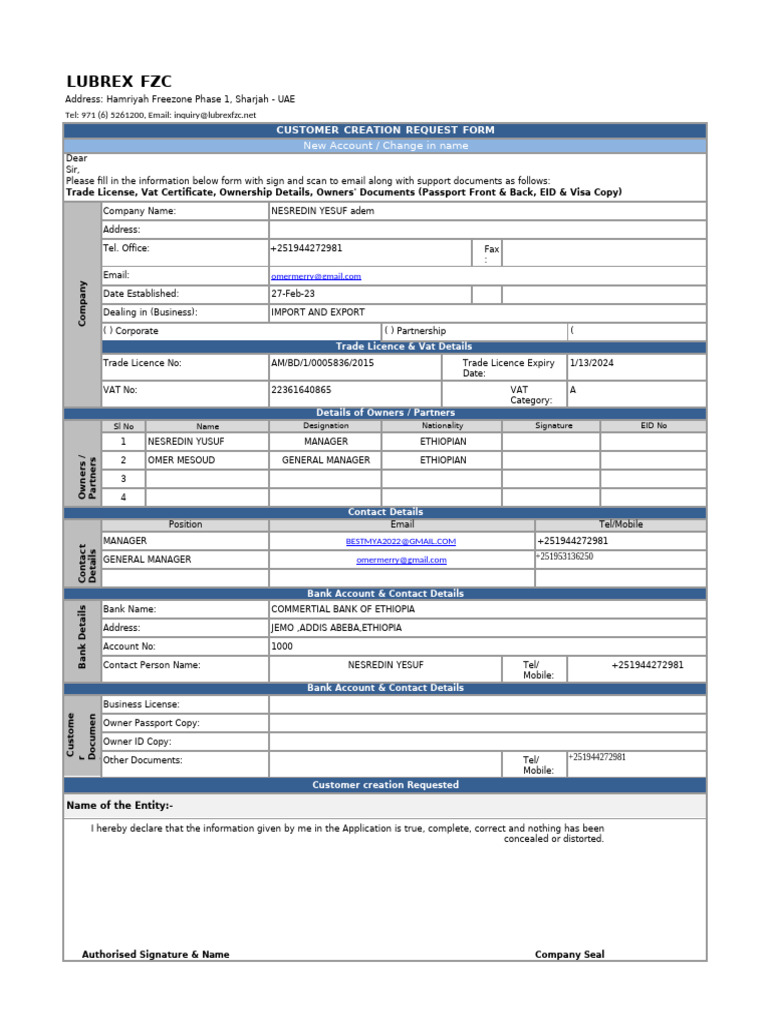 Customer Creation Form | PDF
