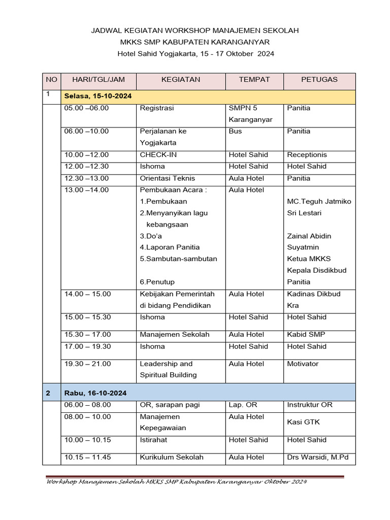 Revisi Jam Pada Jadwal WS-CB Yogja 15 Okt 2024 | PDF