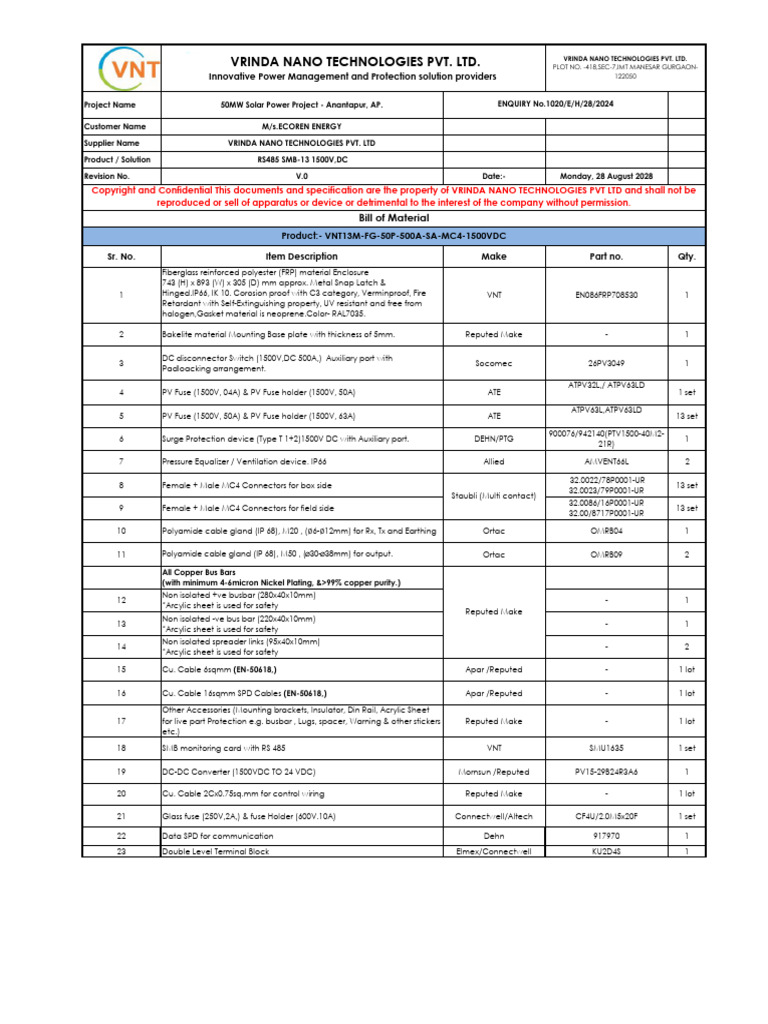 VNT13M-FG-50P-400A-SA-MC4-1500 | PDF
