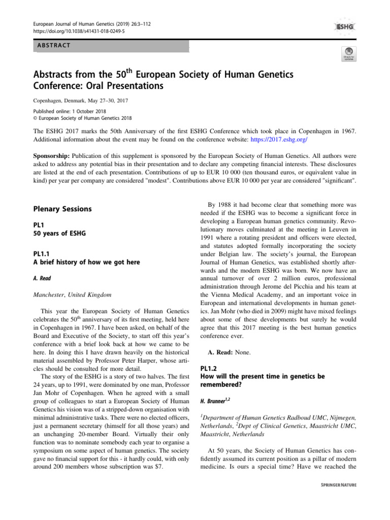 Abstracts From The 50th European Society of Human Genetics Conference | PDF