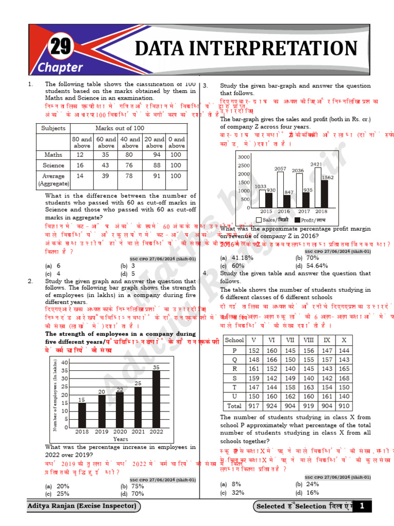 DATA INTERPRETATION SSC MATHS (Bilinugal) Final | PDF