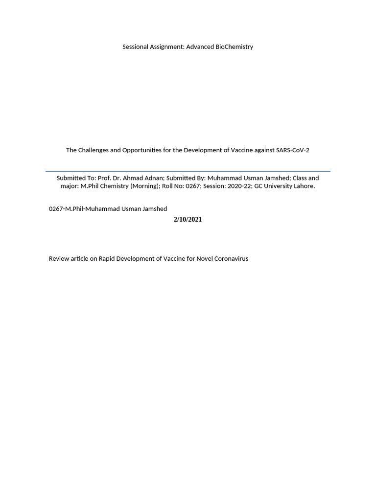 Review Article (Covid-19) Biochem Sessional Assignment | PDF