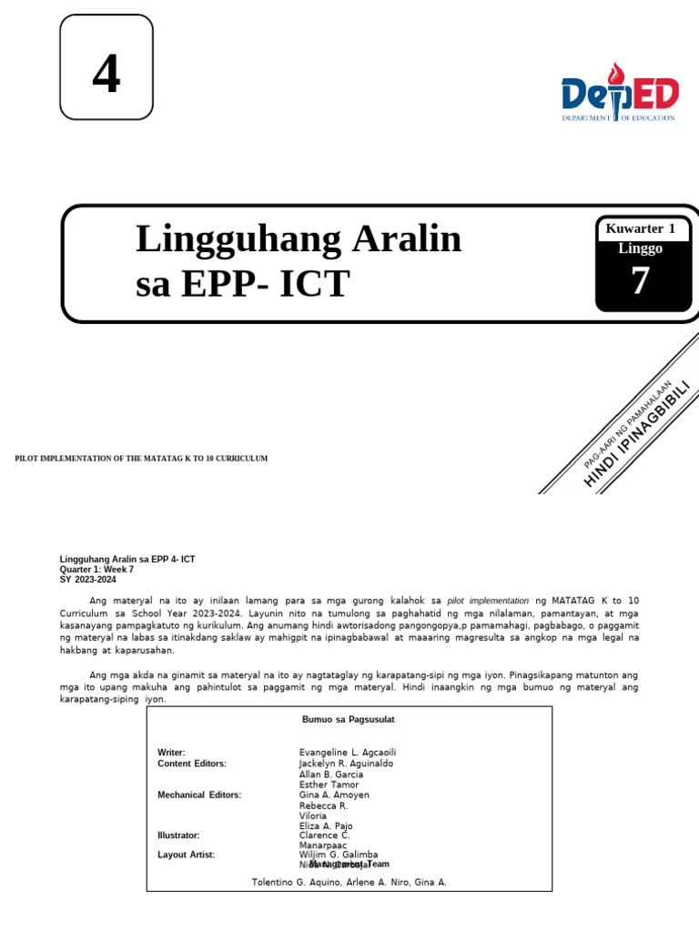 LE - EPP - ICT - 4 - Q1 - Week 7 - FINAL | PDF