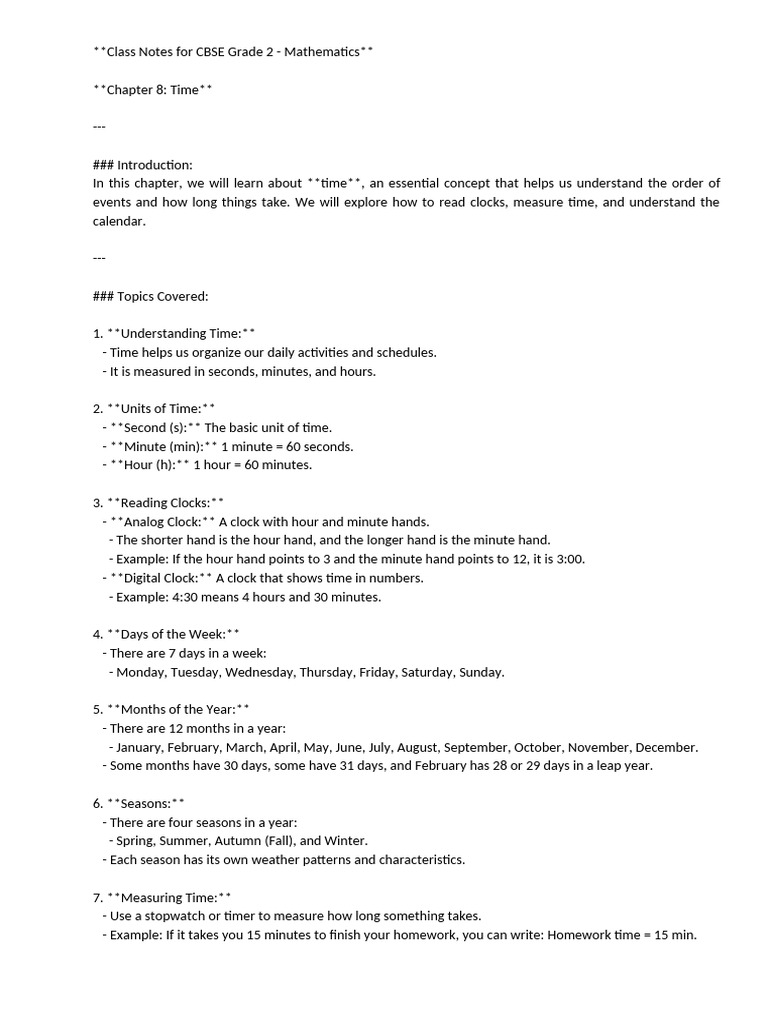 Class Notes For CBSE - Grade 2 - Maths - Chapter 08 | PDF