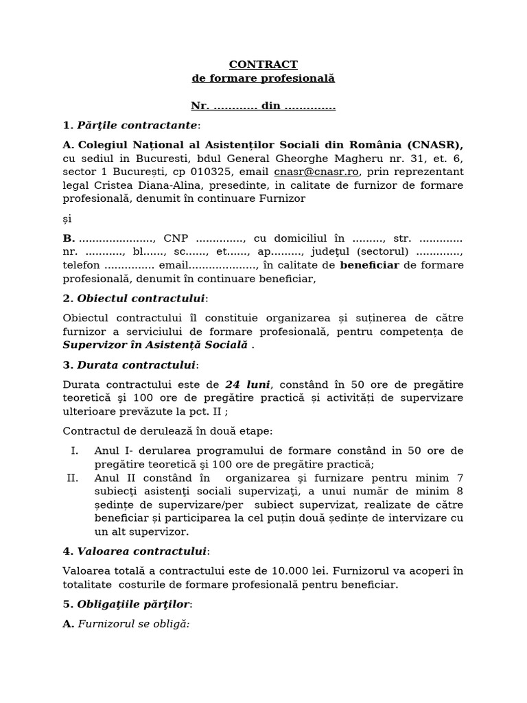 Contract de Formare Profesionala | PDF