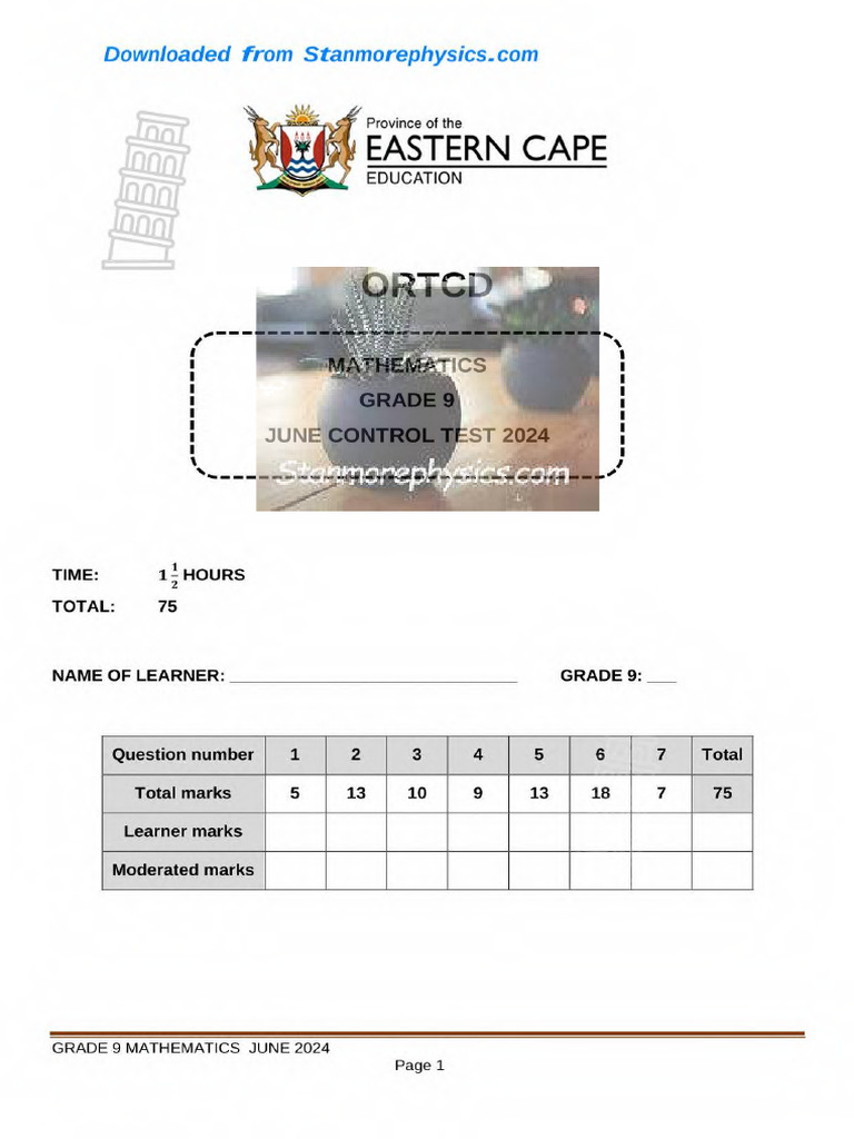 EC Maths Grade 9 June 2024 QP | PDF