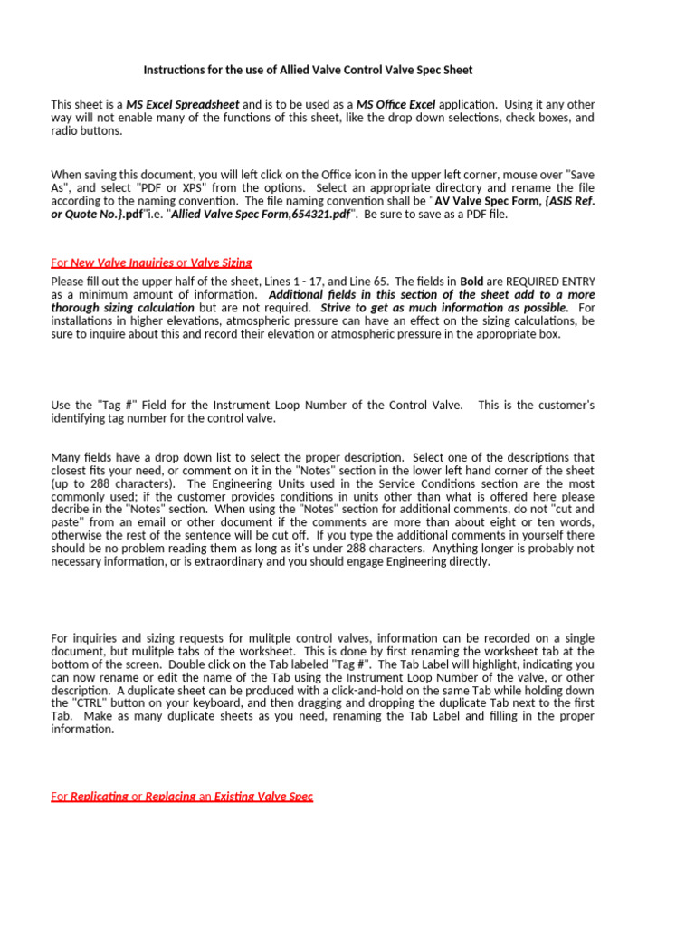 Allied Control Valve Sheet | PDF | Microsoft Excel | Computing