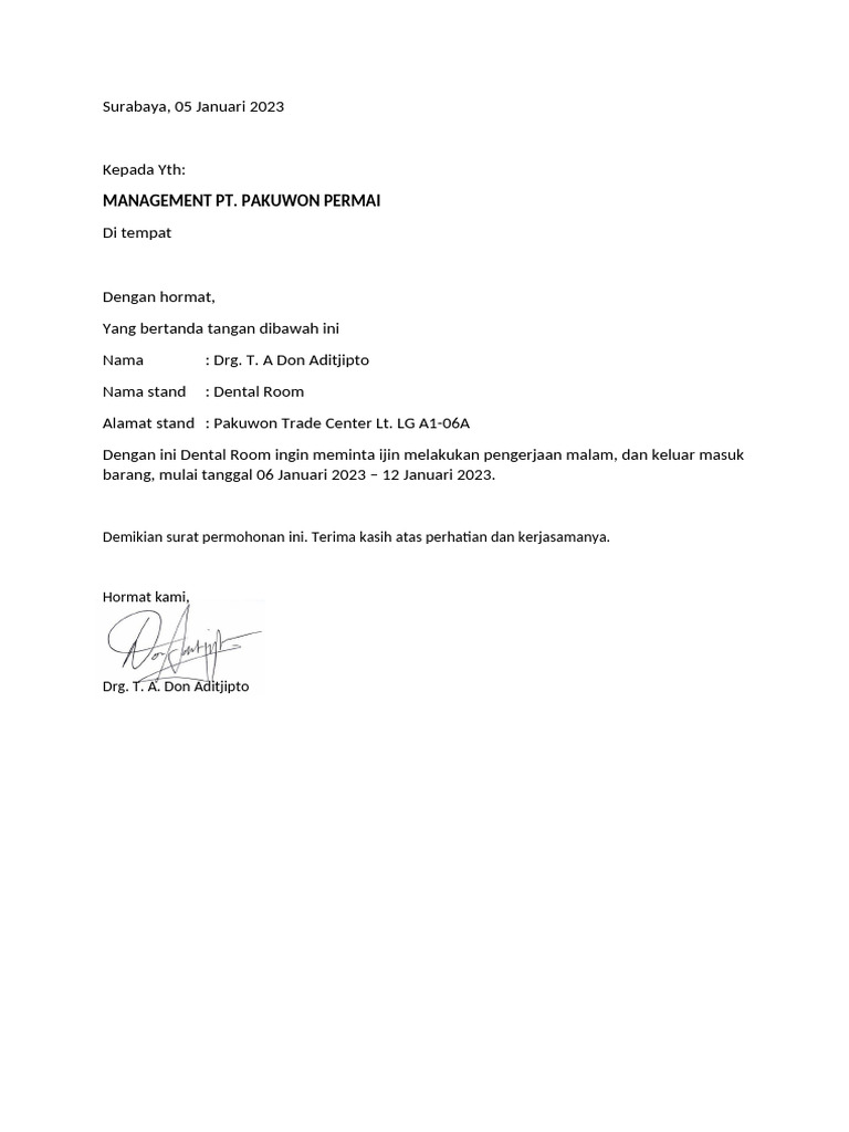 Ijin PTC Kerja Malam & Keluar Masuk Barang | PDF