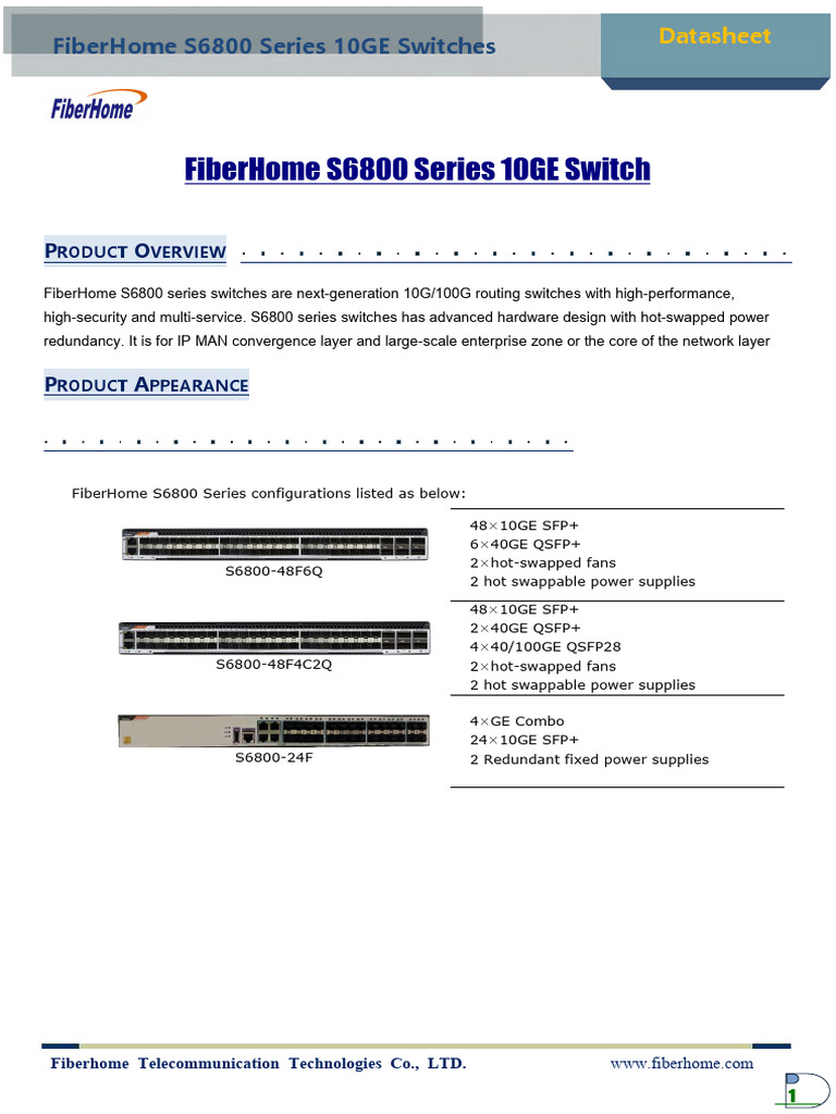 Fengine S6800 Switch Datasheet | PDF